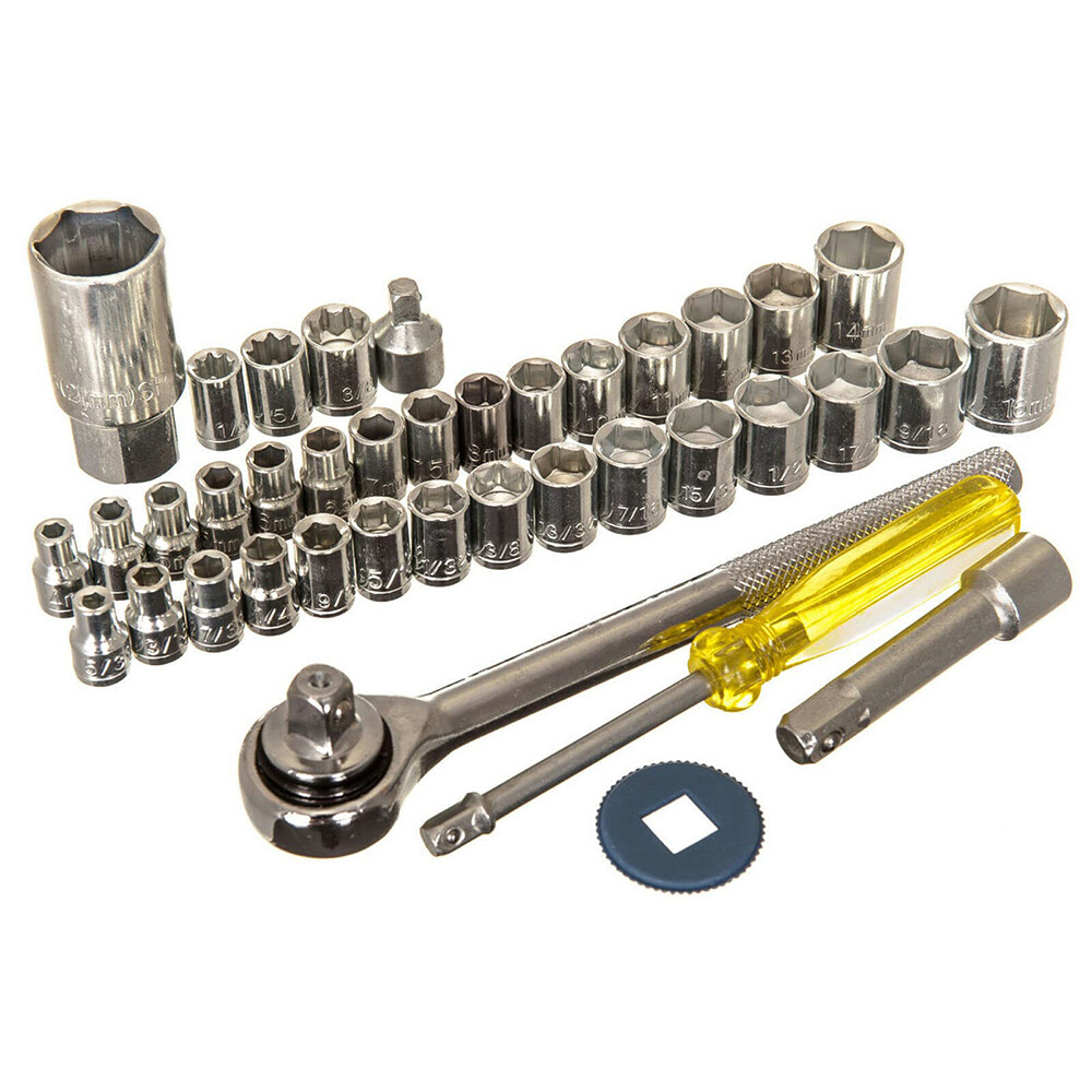 40pcs Socket Set 1/4" & 3/8" Metric Imperial Socket Driver Ratchet ...