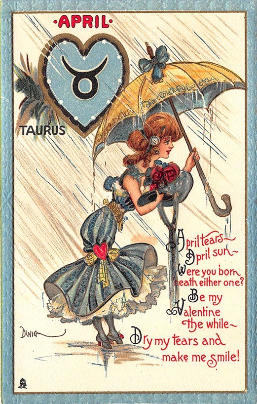 Zodiak Taurus Month April Poem Valentine Signed Dwig Raphael Tuck ...