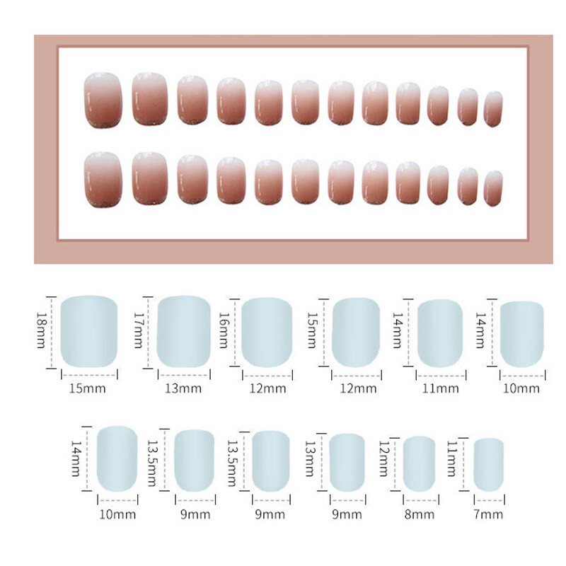 24PCS False Reusable Fake Nails Stick Press On Full Cover Artificial ...