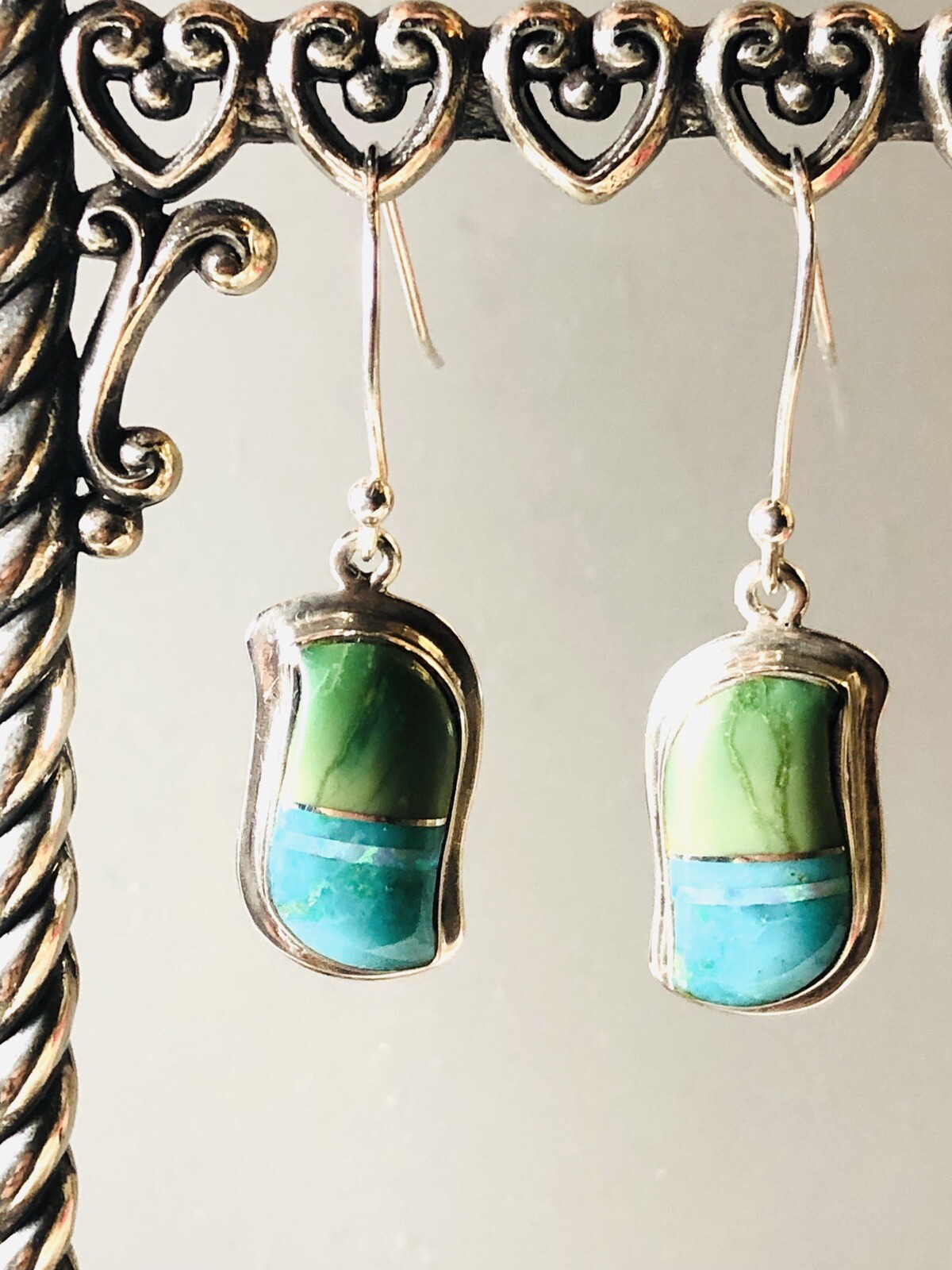 Navajo Karl Kee Nataani Turquoise Opal Sterling Silver Dangle Earring ...