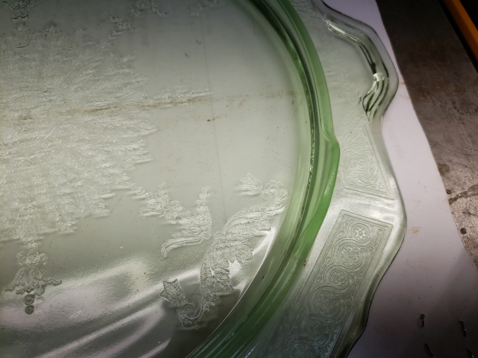 Vintage Green Depression Cake Plate - Uranium Glass Princess Pattern ...