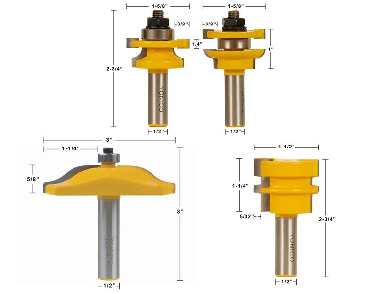Round Over-Ogee 4 Bit Cabinet Door Router Bit Set - 1/2" Shank - Yonico ...