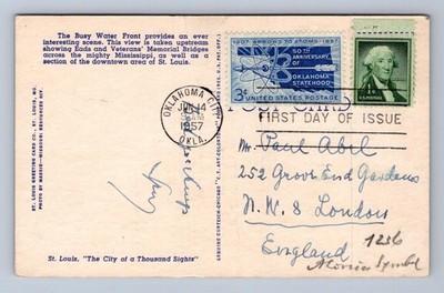USA 1092 STAMP FDC & 1031 OKLAHOMA CITY OKLAHOMA TO ENGLAND 1957 RD | eBay