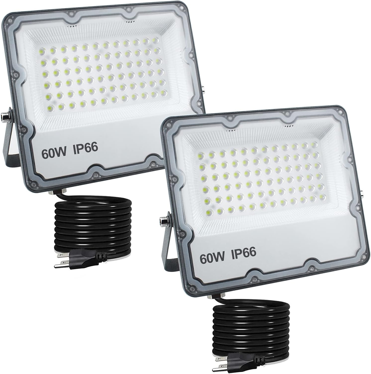 2 Pack 60W Led Outdoor Flood Light, Exterior Flood Lights, Plug in ...