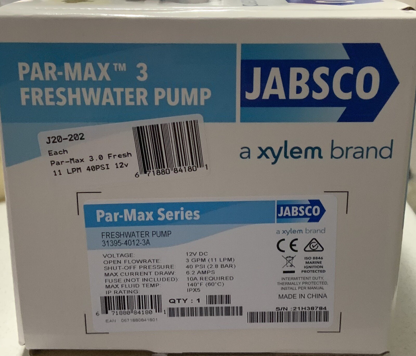 JABSCO Par-max 3 12v Fresh Water Pump 11LPM 40psi 31395-4012-3A | eBay