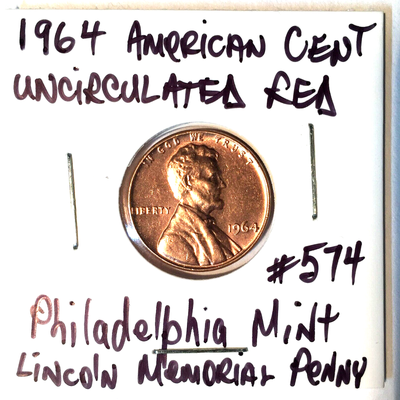1964 American Cent Uncirculated Red Lincoln Memorial Penny Philadelphia ...