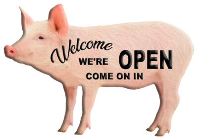 Welcome We Are Open Pig Metal Sign 23x20 | eBay