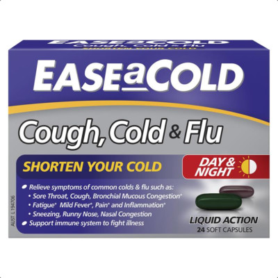 Ease A Cold Cough, Cold & Flu Day & Night Liquid 24 Caps | eBay