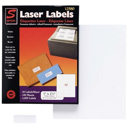 Simon 12580 Laser printer labels 1 x 2-5/8 white 300 per box for sale ...