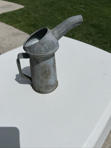 VINTAGE GALVANIZED METAL QUART OIL POUR CAN 9" TALL | eBay