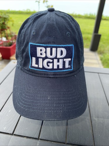 Bud Light White/ Brite Blue Outlined Patch on Navy Cotton Hat Cap Hook ...