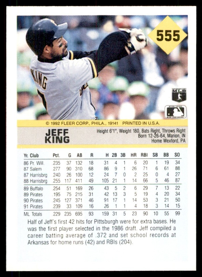1992 Fleer Jeff King Baseball Cards #555 | eBay