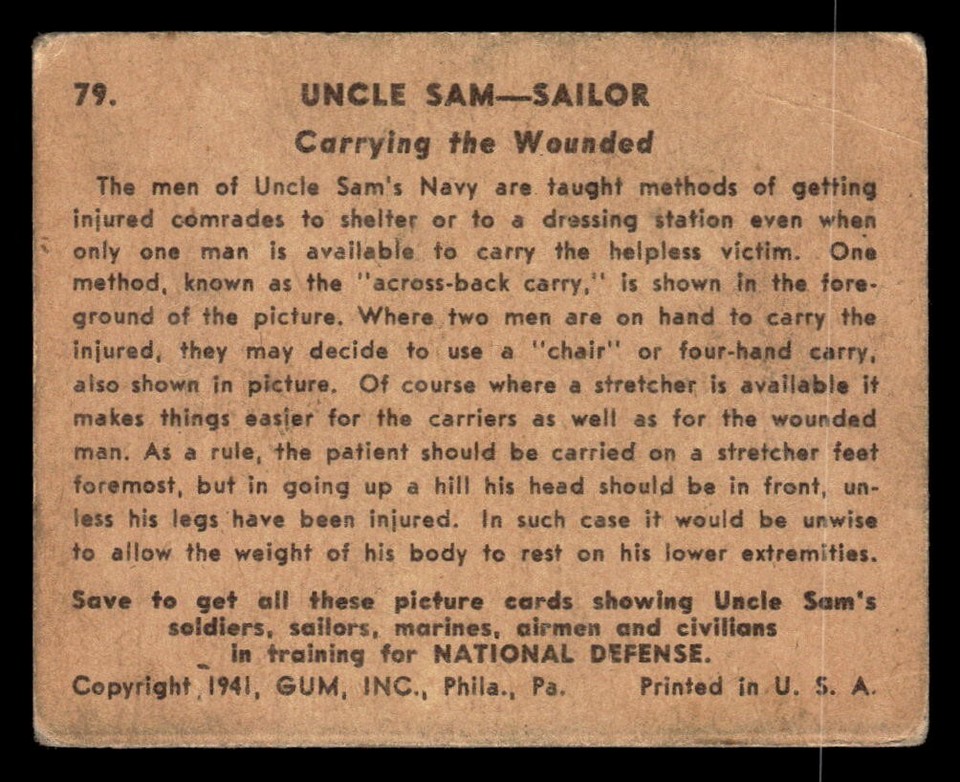 1941 R157 Gum Uncle Sam #79 Carrying The Wounded GD *e1 | eBay