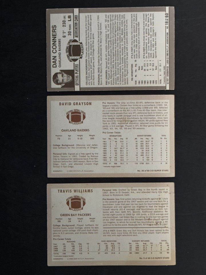 Williams, Conners, 1970, 71 Xogrpahs 3D Cards, 3 Card Lot, All Cards NM ...
