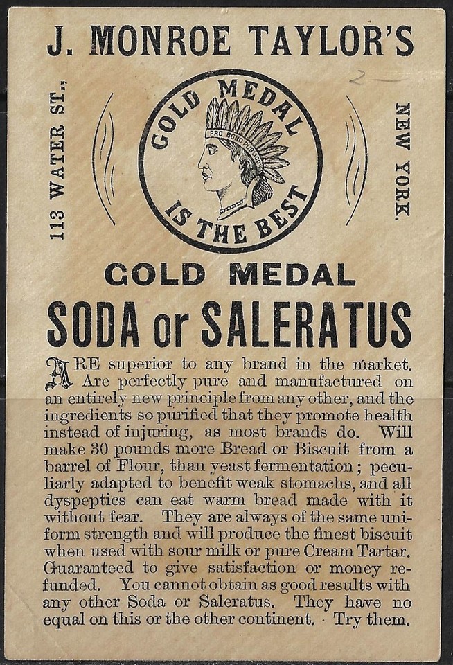 J Monroe Taylors Soda Saleratus & Baking Powder Victorian Trade Card ...