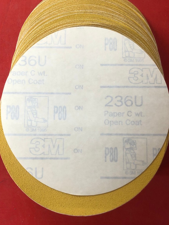 3M 01213 STIKIT GOLD 6" INCH P80 GRADE 236U AUTO BODY SANDING 75 DISCS ...