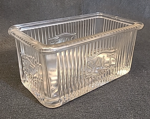 Vintage Depression Era Heavy Ribbed Clear Glass Salt Box - 7"x4" Well ...