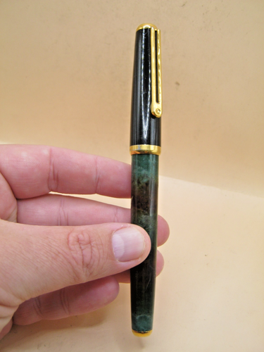 Vintage Inoxcrom Fountain Pen With Green Marble Body & Black & Gold ...