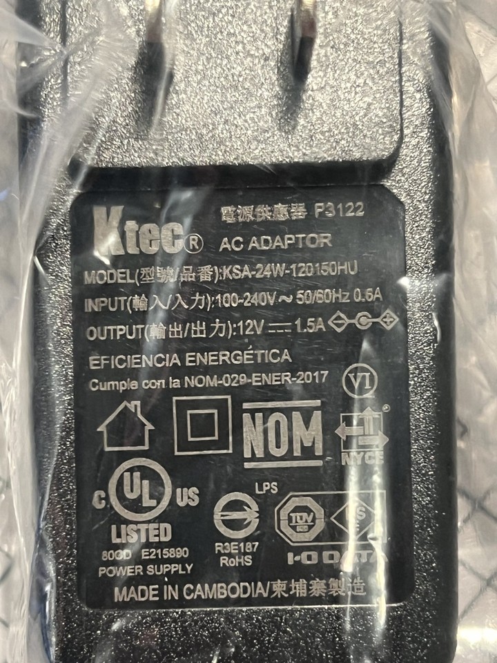 Ktec AC Power Adapter 12V 1.5A KSA-24W-120150HU 5.5mm Barrel Jack NEW ...