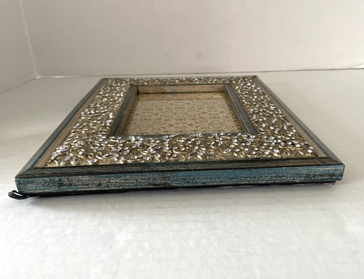 Pier 1 Imports Picture Frame 5x7 Distressed Blue & Gold Toned Floral ...