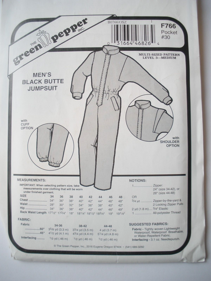 The Green Pepper Sewing Pattern F766 Men's Black Butte Jumpsuit UNCUT ...