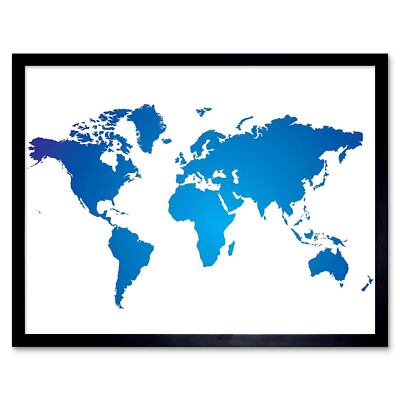 World Map Blue White 12X16 Inch Framed Art Print | eBay UK