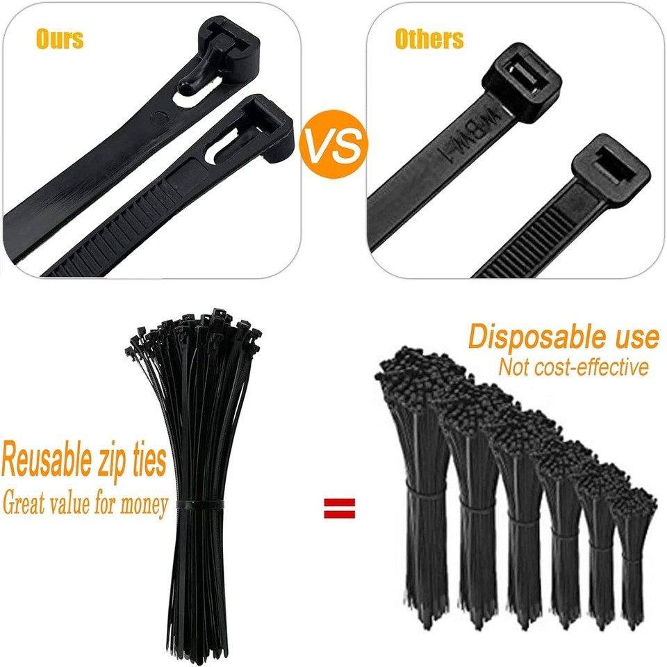 Releasable Reusable Zip Ties 12 Inch Heavy Duty Thick Black Cable ...