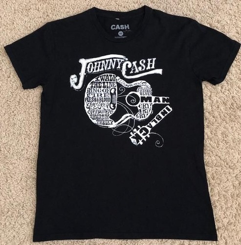 Johnny Cash Broken Guitar Script Official Merchandise Men's Black T ...