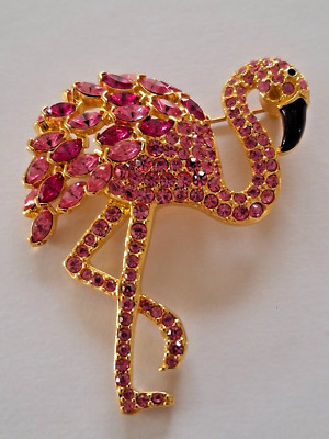 Vintage Nolan Miller Signed Gold Tone Rhinestone Pink Flamingo Pin ...
