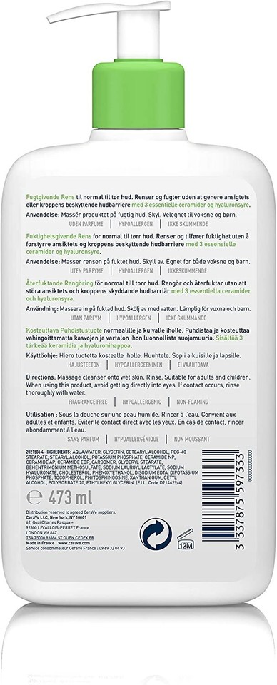 CeraVe Hydrating Cleanser for Normal to Dry Skin 473ml Size with ...