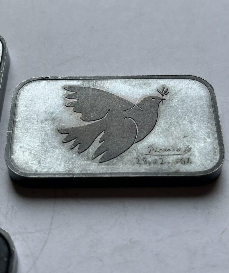 8.4oz Rare Vintage 1974 Picasso Doves by Geneva Coinage 999 Silver Bar ...