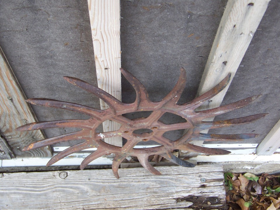 .Spiked Cast Iron Rotary Hoe Tiller Lawn Garden Rustic Steampunk ...