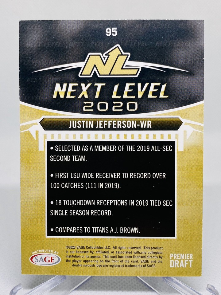 JUSTIN JEFFERSON Sage Hit Next Level ROOKIE CARD - Minnesota Vikings RC ...