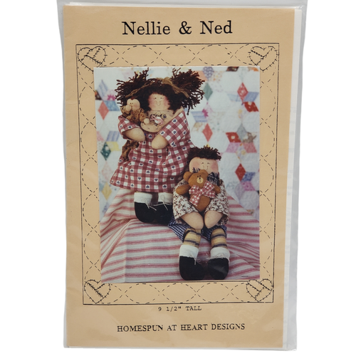 Vintage Homespun at Heart Designs Nellie & Ned Doll Pattern 9.5" Tall ...