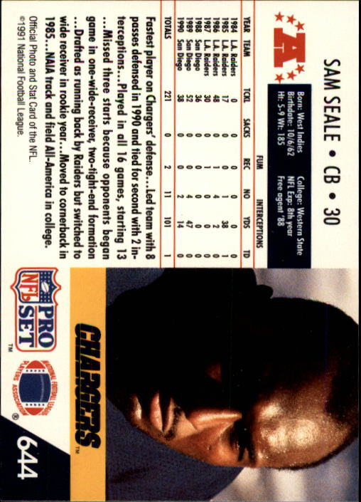 1991 Pro Set Football Card #644 Sam Seale | eBay