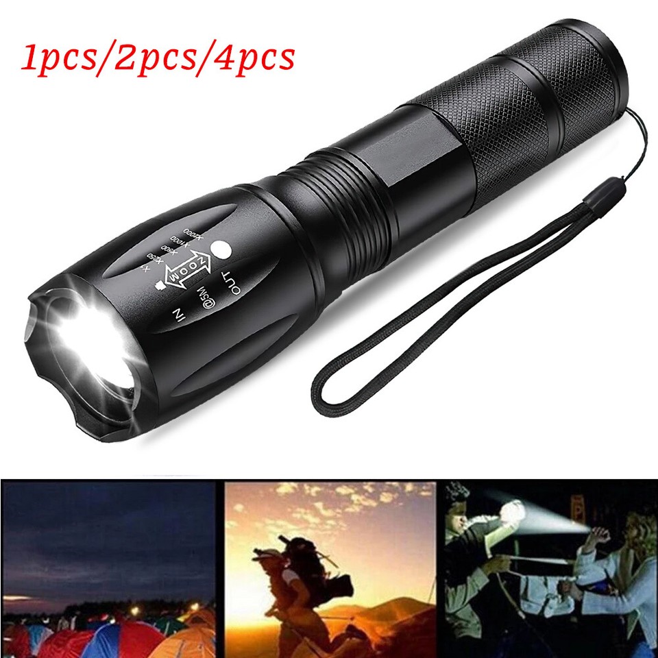 90000lm LED Tactical Flashlight Zoomable Torch for Hiking Hunting with ...