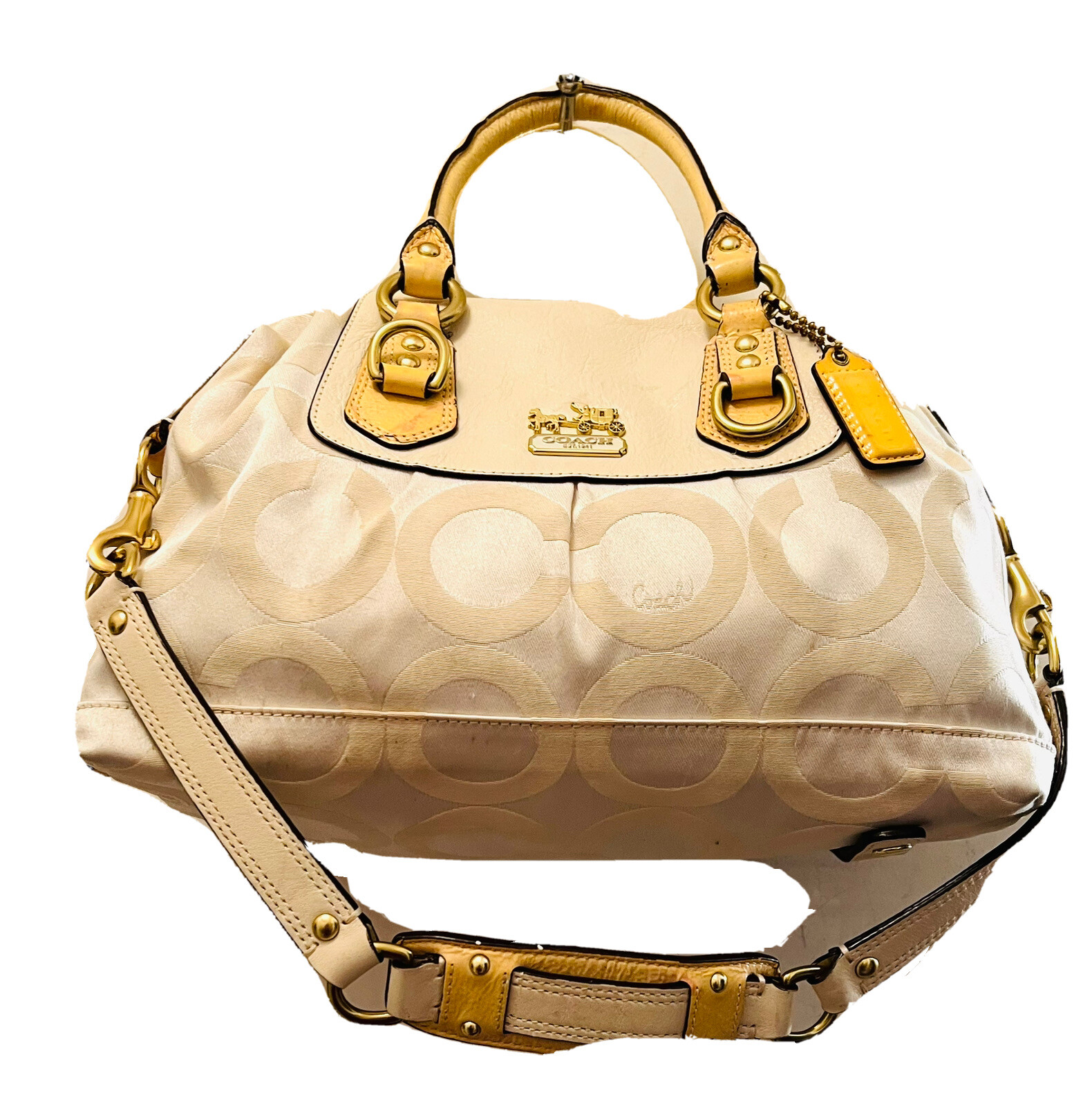 IVORY CONVERTIBLE COACH SIGNATURE SHOULDR SATCHEL TOTE BAG PATENT TRIM ...