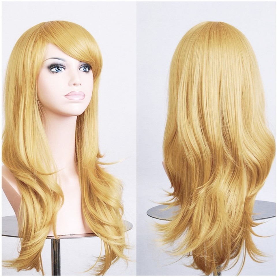 US stock long straight wavy cosplay wig full wigs costume party heat ...
