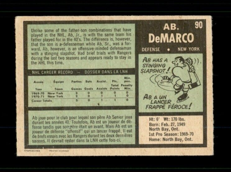 1971-72 O-Pee-Chee #90 Ab DeMarco RC EX | eBay