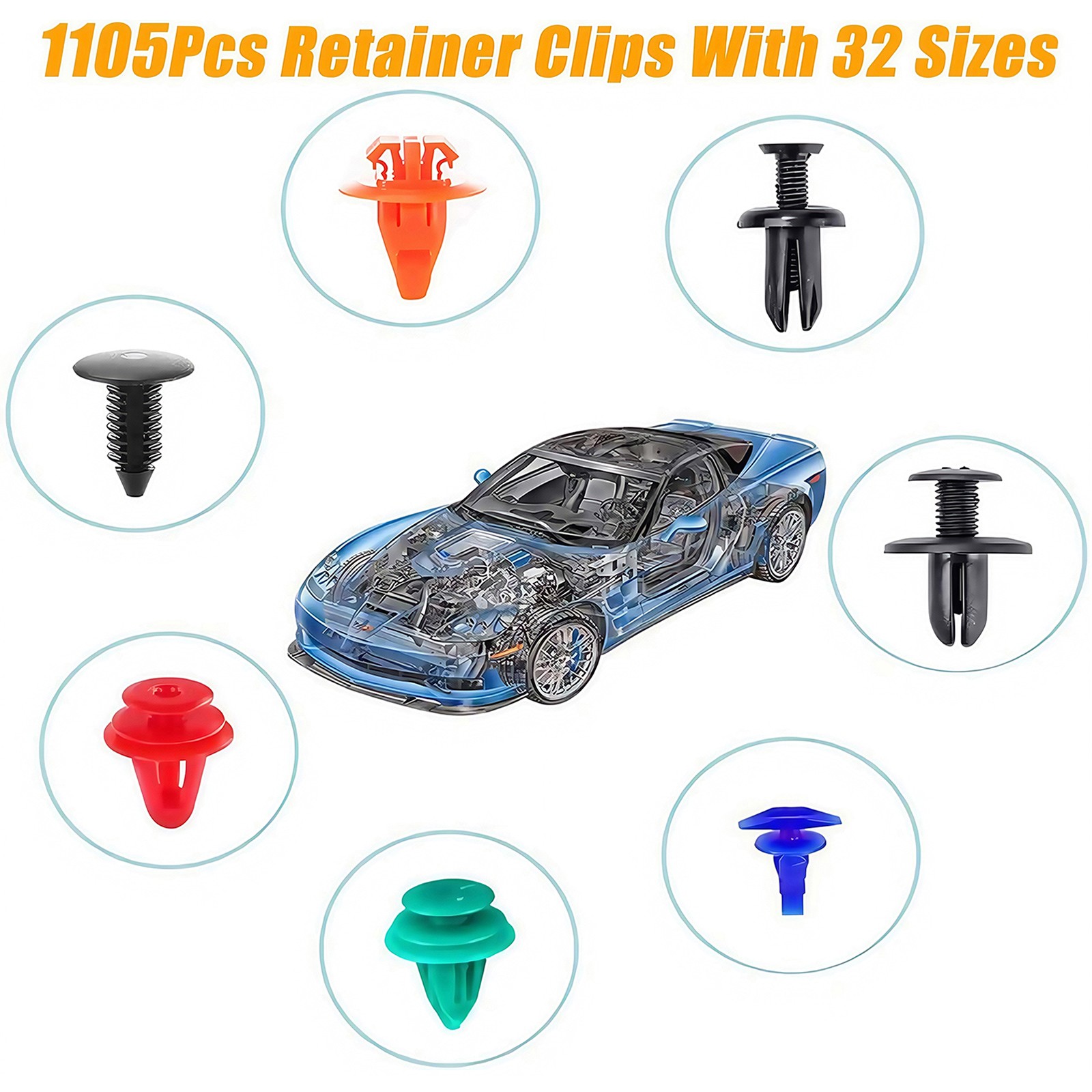 1240PCS Car Retainer Clips Auto Panel Trim Fasteners Push Pin Rivet ...
