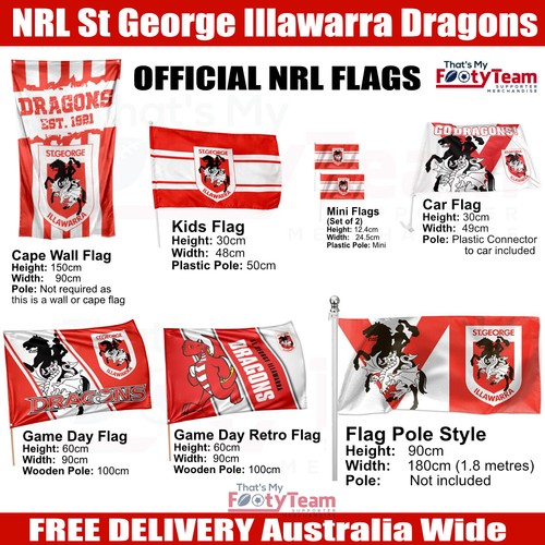 FLAGS - NRL St George Dragons - Game Day, Cape Wall, Car, Kids, Mini ...