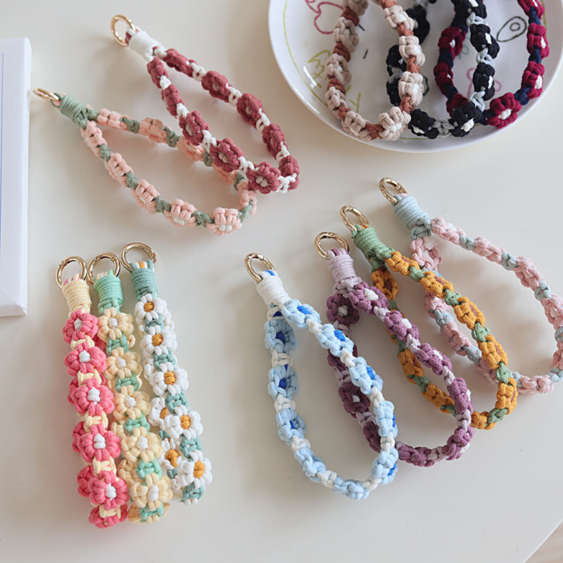 Boho Macrame Flower Keychain Wristlet Keychains Wrist Lanyard for Car ...