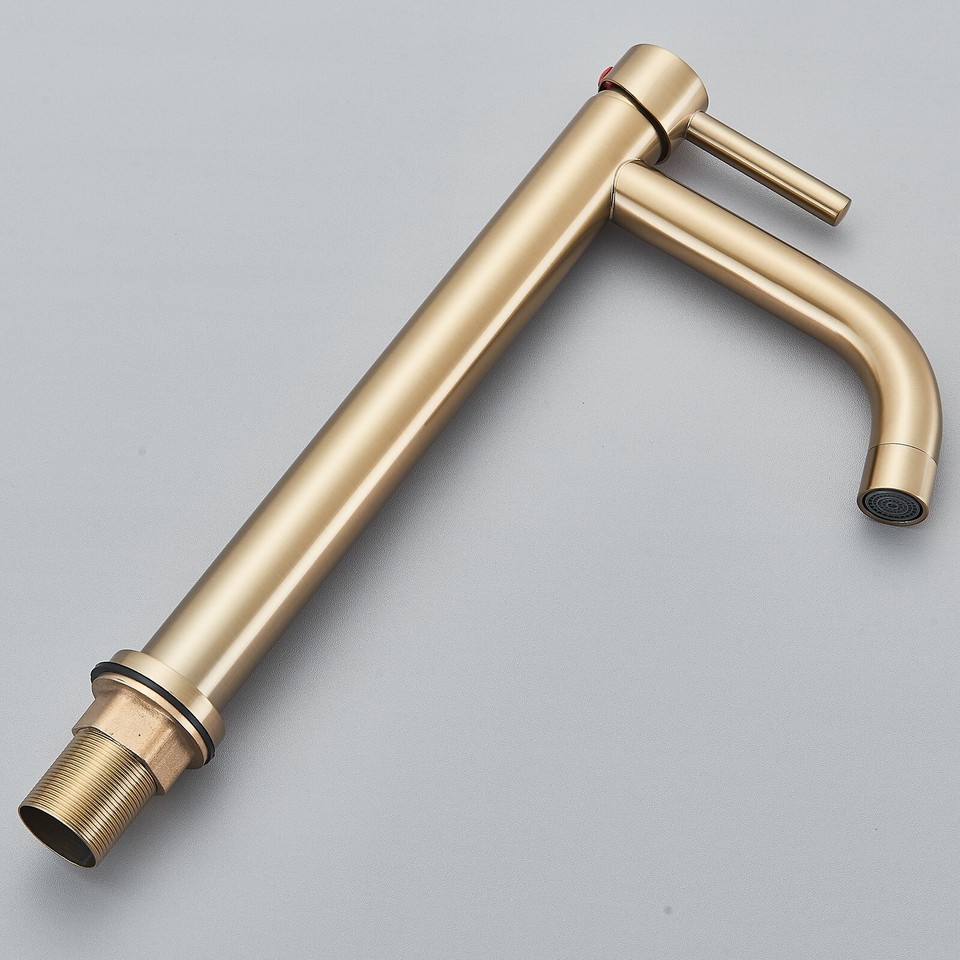 Brushed Gold Bathroom Sink Taps Tall Basin Vanity Mixer Tap Single ...