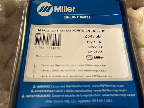 Miller 234758 Lens Gasket Assem DIG/BTM CNTRL ELITE, Qty.1 | eBay