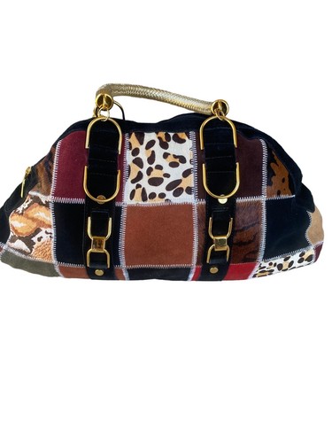 Stunning blk suede/mixed suede patchwork handbag, woven leather gold ...