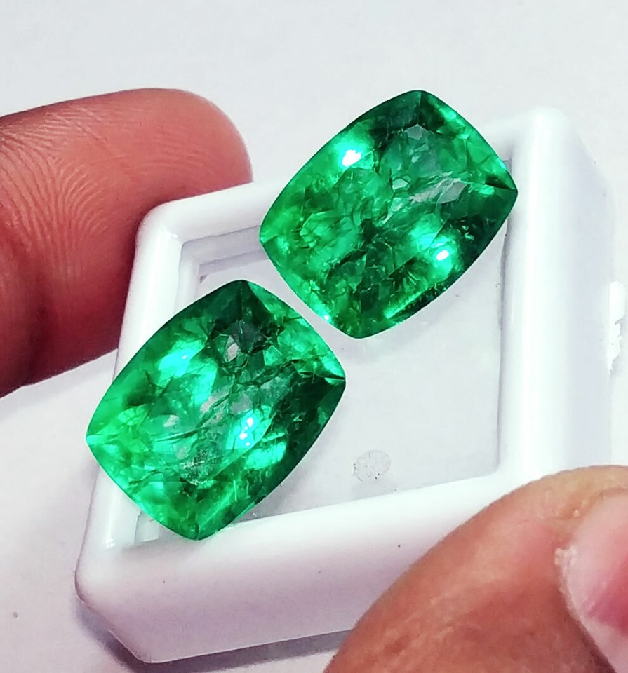 Loose Gemstone Natural Emerald Cushion Cut 8 to 10 Ct Certified Pair ...