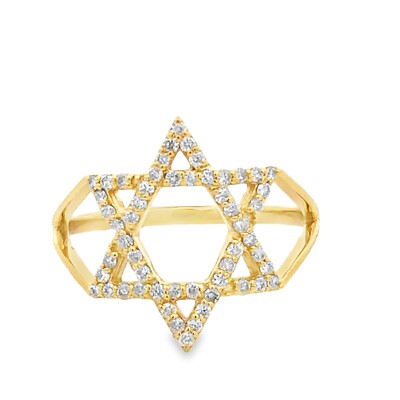 14KT Star of David Open Design Yellow Gold Pave Diamond Statement Ring ...