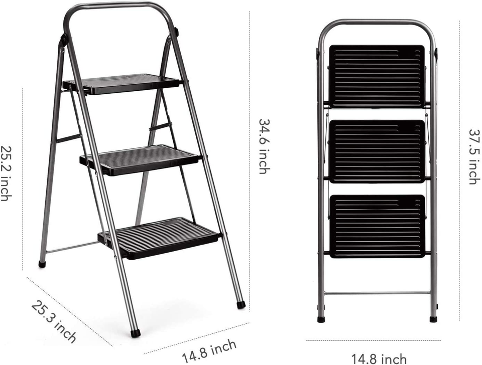 Step Ladder 3 Step Folding Step Stool with Handrail Heavy Duty Three ...