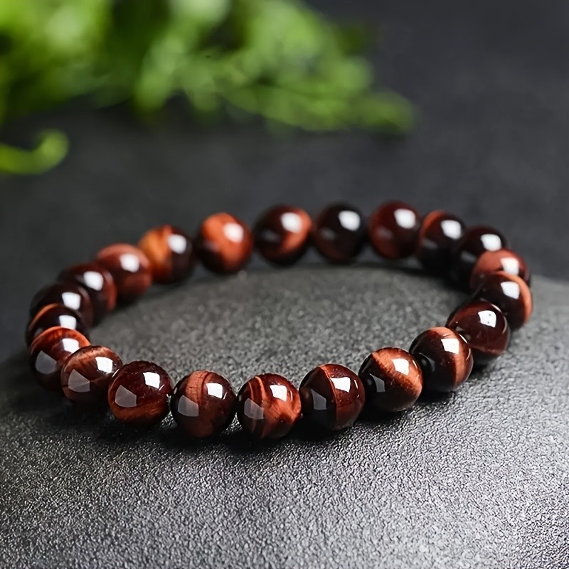 Red Tiger Eye Natural Stone Obsidian 8mm Beaded Bracelet Men Women ...
