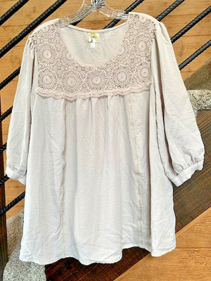 Fig & Flower Lace Top Women 2X Beige 3/4 Sleeve Embroidered Blouse | eBay